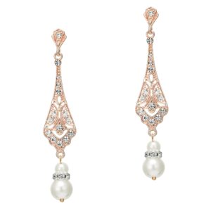 babeyond 1920s vintage wedding pearl dangle drop earrings art deco gatsby earrings (style 5-rose gold)