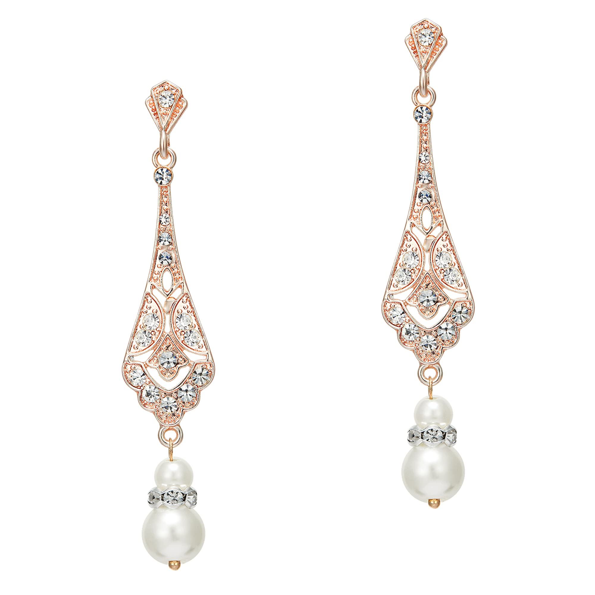 BABEYOND 1920s Vintage Wedding Pearl Dangle Drop Earrings Art Deco Gatsby Earrings (Style 5-Rose Gold)