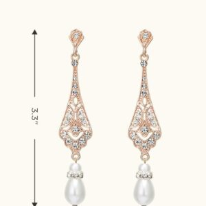 BABEYOND 1920s Vintage Wedding Pearl Dangle Drop Earrings Art Deco Gatsby Earrings (Style 5-Rose Gold)