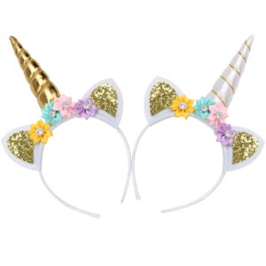 ahier unicorn headband, unicorn horn headbands, gold and silver glitter hairbands for party