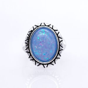 Uloveido Big Oval Blue Simulated Opal Crystal Retro Floral Solitaire Cocktail Ring for Women Mens Anniversary Birthday Jewelry Rings Gift Size 6 RA0309