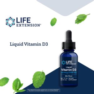 Life Extension Liquid Vitamin D3 (Mint) – Bone, Brain and Immune Support in Liquid Form – Non-GMO – Gluten-Free – 50 mcg (2000 IU)— 1 fl. oz (29.57 ml)