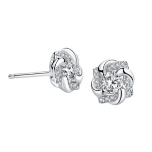 sa silverage hypoallergenic earrings 925 sterling silver earring flower brilliant cut simulated diamond cubic zirconia ear rings for women silver jewelry