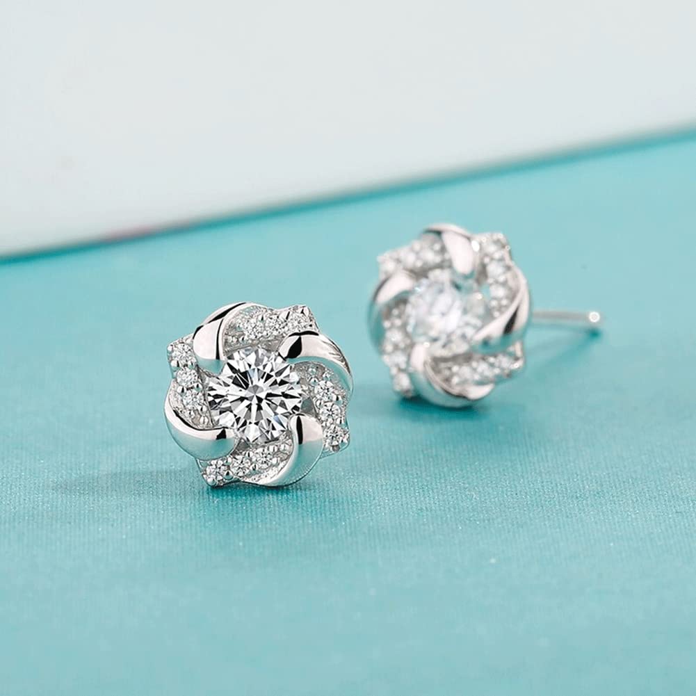 SA SILVERAGE Hypoallergenic Earrings 925 Sterling Silver Earring Flower Brilliant Cut Simulated Diamond Cubic Zirconia Ear Rings for Women Silver Jewelry