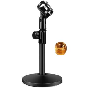 innogear desktop microphone stand, upgraded adjustable table mic stand with mic clip and 5/8" male to 3/8" female screw for blue yeti snowball spark & other microphone