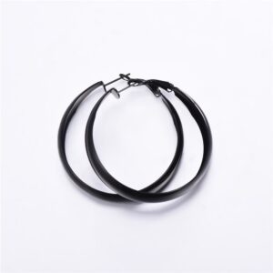 U7 Black Hoop Earrings 40mm Click-top European Style Chic Stainless Steel Loop Earrings|Womens Chunky Hoops with Sterling Silver Post