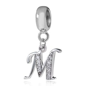 a-z letter charm 925 sterling silver alphabet charm m letter charm words charm anniversary charm christmas charm for pandora charm bracelet (m)