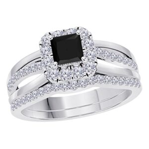 jewelryhub 2ct princess cut black cz diamond 925 sterling silver wedding bridal set split shank halo engagement ring set size 4-12