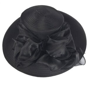 Women Derby Church Dress Cloche Hat Fascinator Floral Tea Party Wedding Bucket Hat S052 (S062-Black)