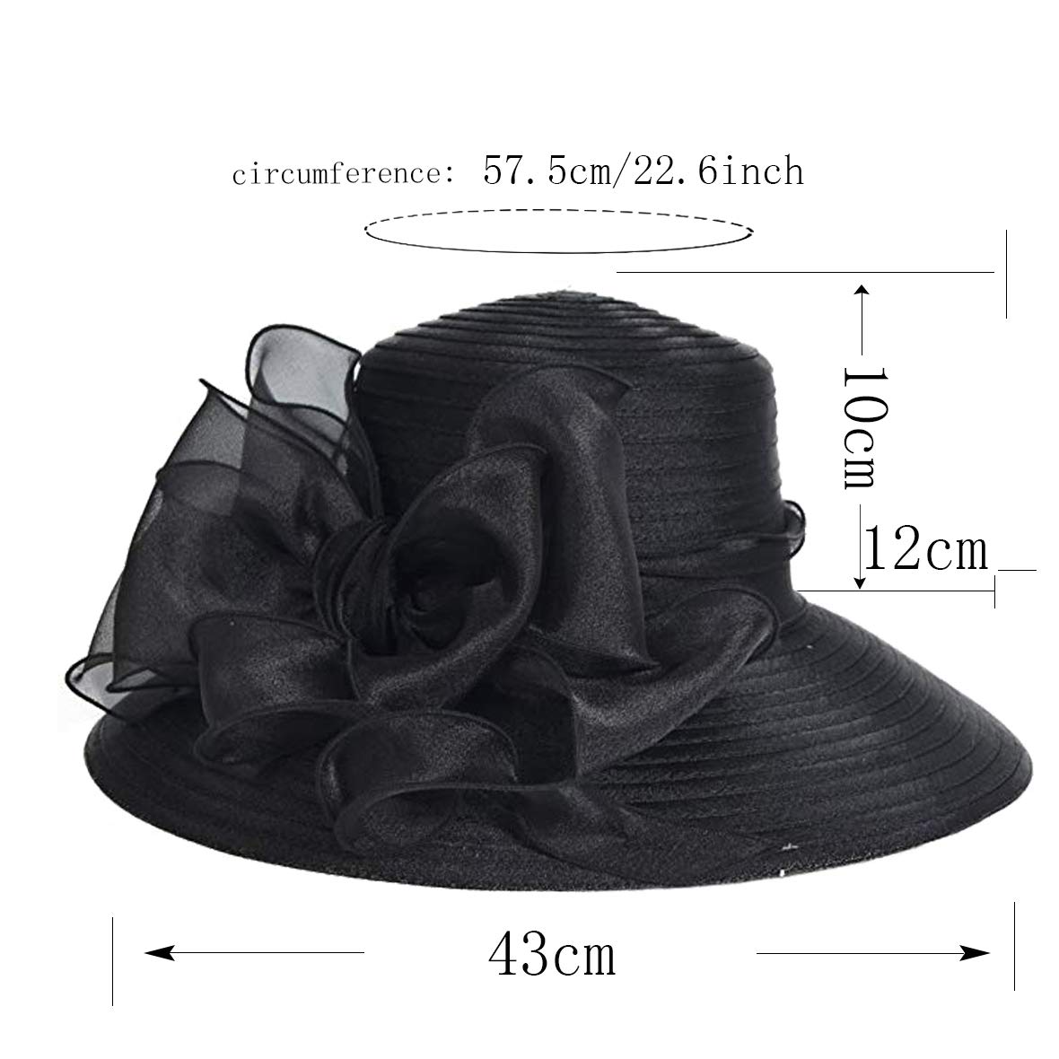 Women Derby Church Dress Cloche Hat Fascinator Floral Tea Party Wedding Bucket Hat S052 (S062-Black)