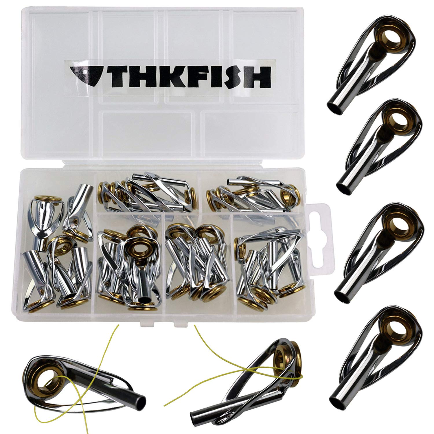 THKFISH Saltwater Rod Tip Repair Kit Heavy Duty Rod Repair Kit Stainless Steel Ceramics Fishing Rod Replacement Tips 30pcs