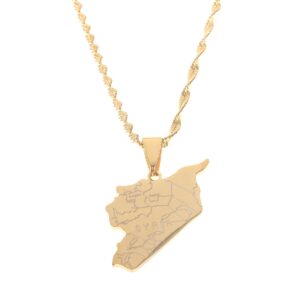 stainless steel syria map pendant necklaces for women charms syrians jewelry ethnic gifts (gold color)