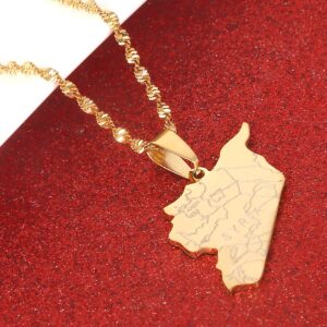 Stainless Steel Syria Map Pendant Necklaces for Women Charms Syrians Jewelry Ethnic Gifts (Gold Color)