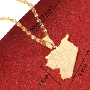 Stainless Steel Syria Map Pendant Necklaces for Women Charms Syrians Jewelry Ethnic Gifts (Gold Color)