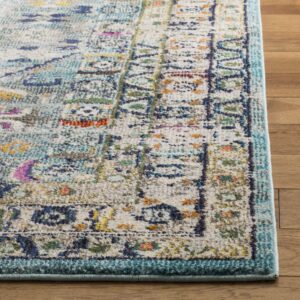 SAFAVIEH Monaco Collection 9' x 12' BlueLight Grey MNC255M Boho Chic Oriental Distressed Non-Shedding Living Room Bedroom Dining Home Office Area Rug