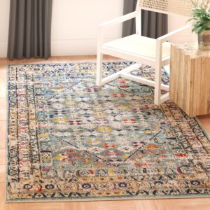 SAFAVIEH Monaco Collection 9' x 12' BlueLight Grey MNC255M Boho Chic Oriental Distressed Non-Shedding Living Room Bedroom Dining Home Office Area Rug