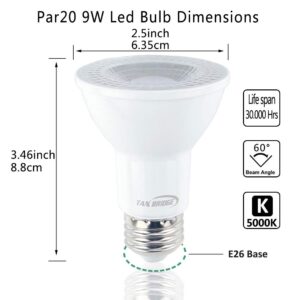 Par20 Bright Led Light Bulbs 5000k Natural Daylight Dimmable, E26 Led Bulb 9w (90watt Equivalent) Recessed Lighting, Outdoor Led Flood Light Bulbs Indoor, Energy Saving Light Bulbs Efficient (6 Pack)