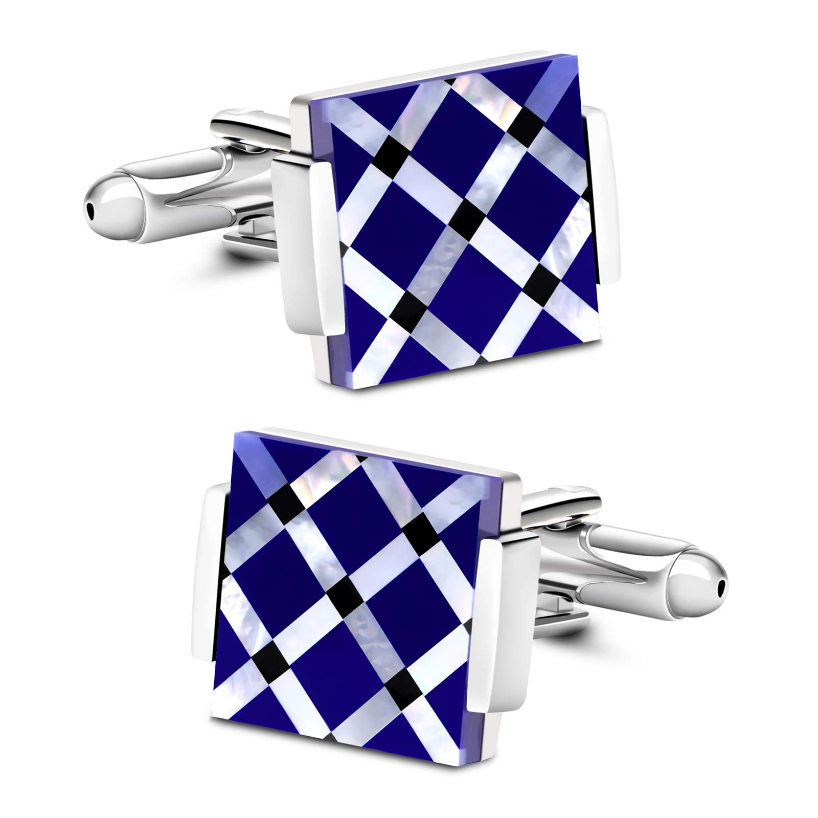 VIILOCK Business Wedding Mother of Pearl Cufflinks for Men Unique Onyx Stripe Tuxedo Cuff links Mens