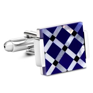 VIILOCK Business Wedding Mother of Pearl Cufflinks for Men Unique Onyx Stripe Tuxedo Cuff links Mens