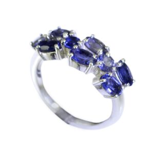 Jewelryonclick Real Iolite Sterling Silver Wedding Ring for Women Cluster Style Size 5,6,7,8,9,10,11,12