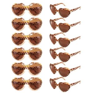 sunovelties 12 pack leopard heart sunglasses bulk, cheetah heart shape glasses for brithday bachelorette party favors