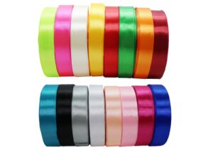 jesep yong 16 rolls assorted-color solid satin fabric ribbon 7/8 inch -400 yards- gift package wrapping ribbon for boutique flower-hair bow clips-crafting-sewing-wedding-home& party deco (20mm)