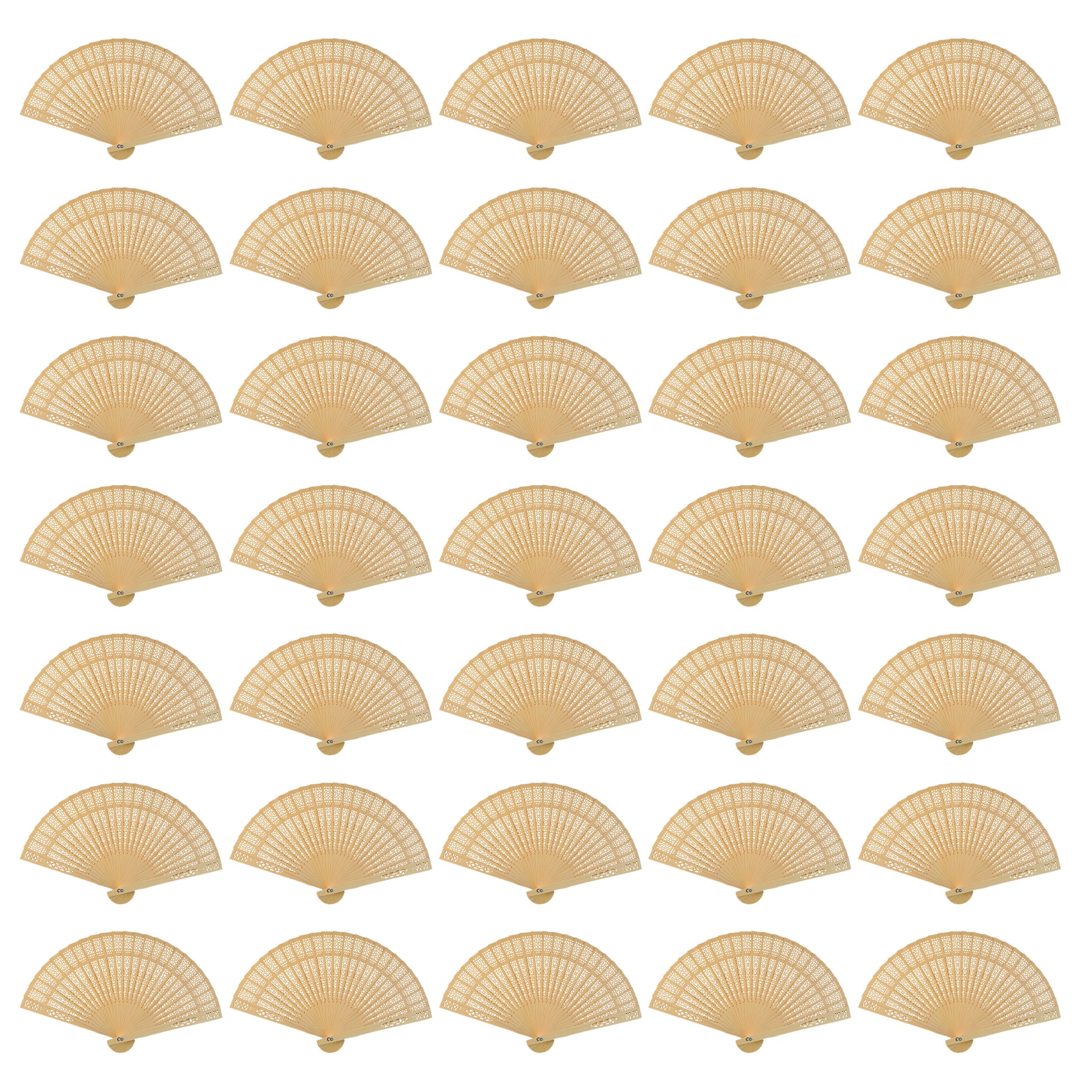 Wobe 60 Pack Sandalwood Fans- Baby Shower Gifts & Wedding Favors, Wooden Openwork Personal Handheld Folding Fans for Wedding Party, Home Decorations Birthday Gift