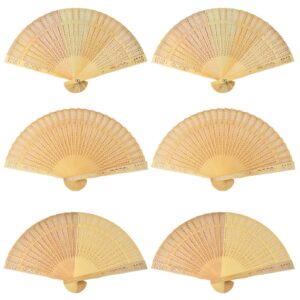 Wobe 60 Pack Sandalwood Fans- Baby Shower Gifts & Wedding Favors, Wooden Openwork Personal Handheld Folding Fans for Wedding Party, Home Decorations Birthday Gift