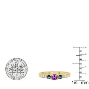 Dazzlingrock Collection Round Amethyst & Lab Created Alexandrite with White Diamond Three Stone Engagement Ring for Her in 14K Yellow Gold Size 7.5