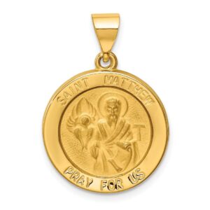 the men's jewelry store (unisex jewelry) 14k yellow gold st. matthew pray for us medal pendant (22x19mm)