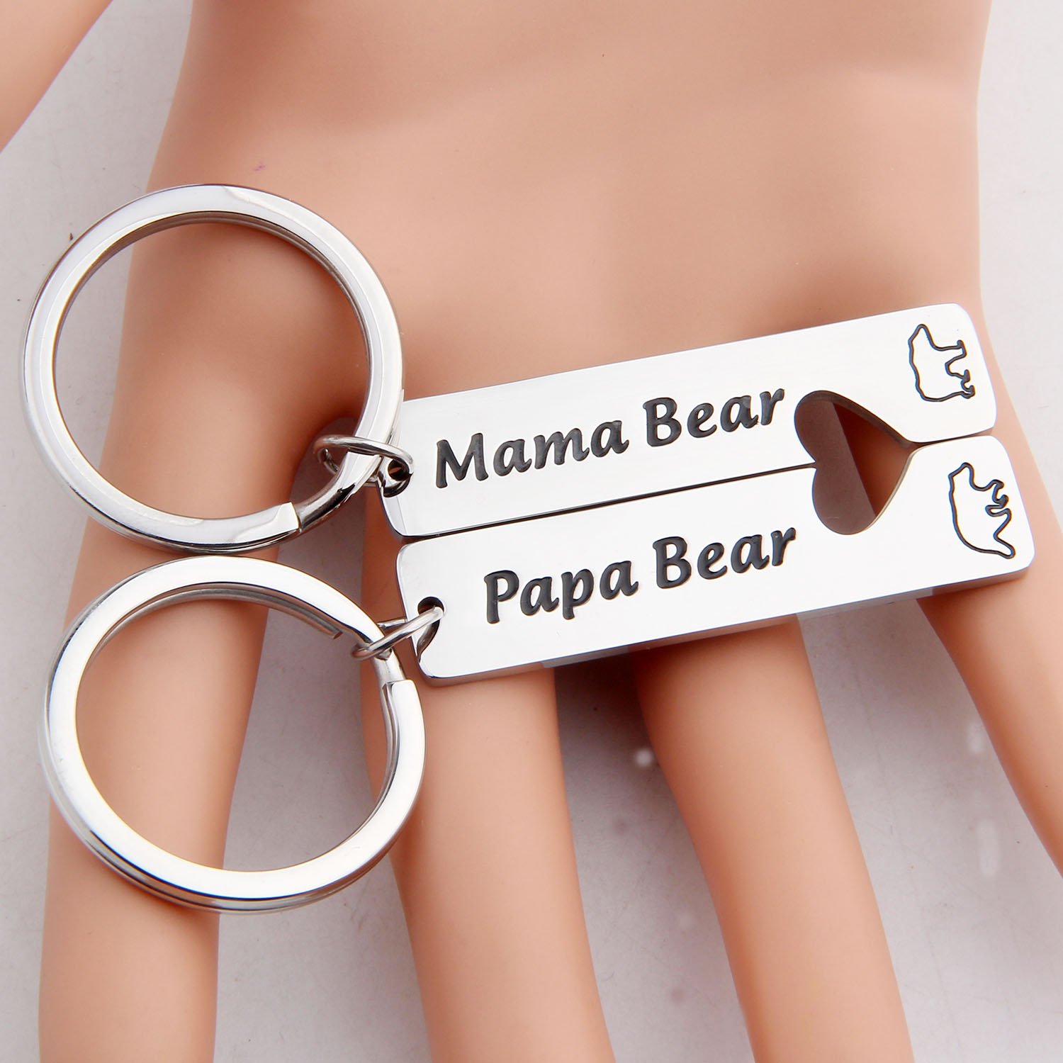 FEELMEM Mama Bear Papa Bear Couple Keychain Matching Set Mother Father Jewelry Dad Mom Birthday Gift