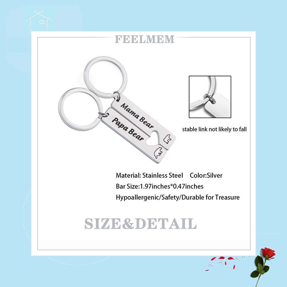 FEELMEM Mama Bear Papa Bear Couple Keychain Matching Set Mother Father Jewelry Dad Mom Birthday Gift