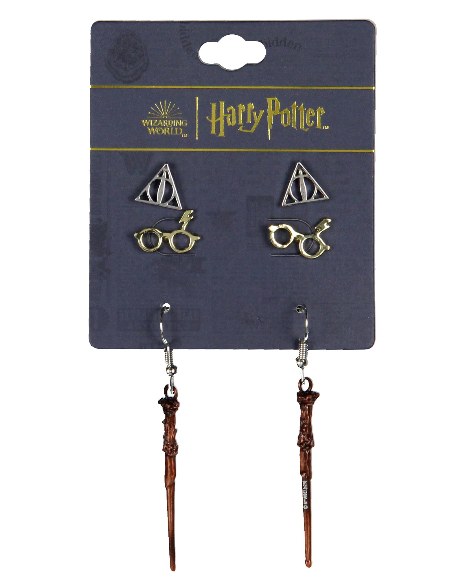 Harry Potter Earrings For Women 3 Pack Deathly Hallows, Lightning Scar, Harry Potter Wand