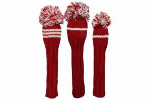 sunfish knit wool golf headcover set driver fairway hybrid red and white