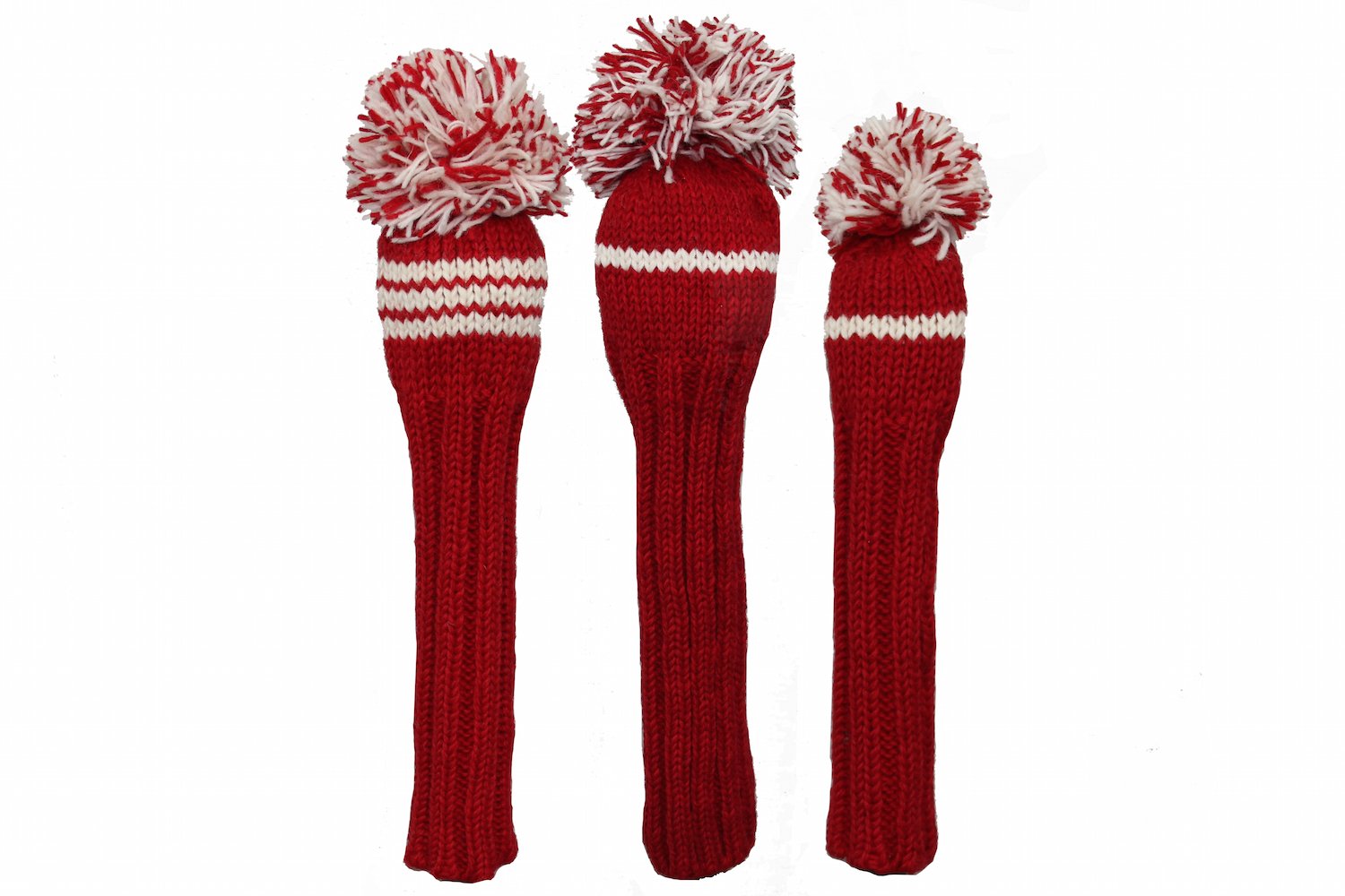 Sunfish Knit Wool Golf Headcover Set Driver Fairway Hybrid Red and White