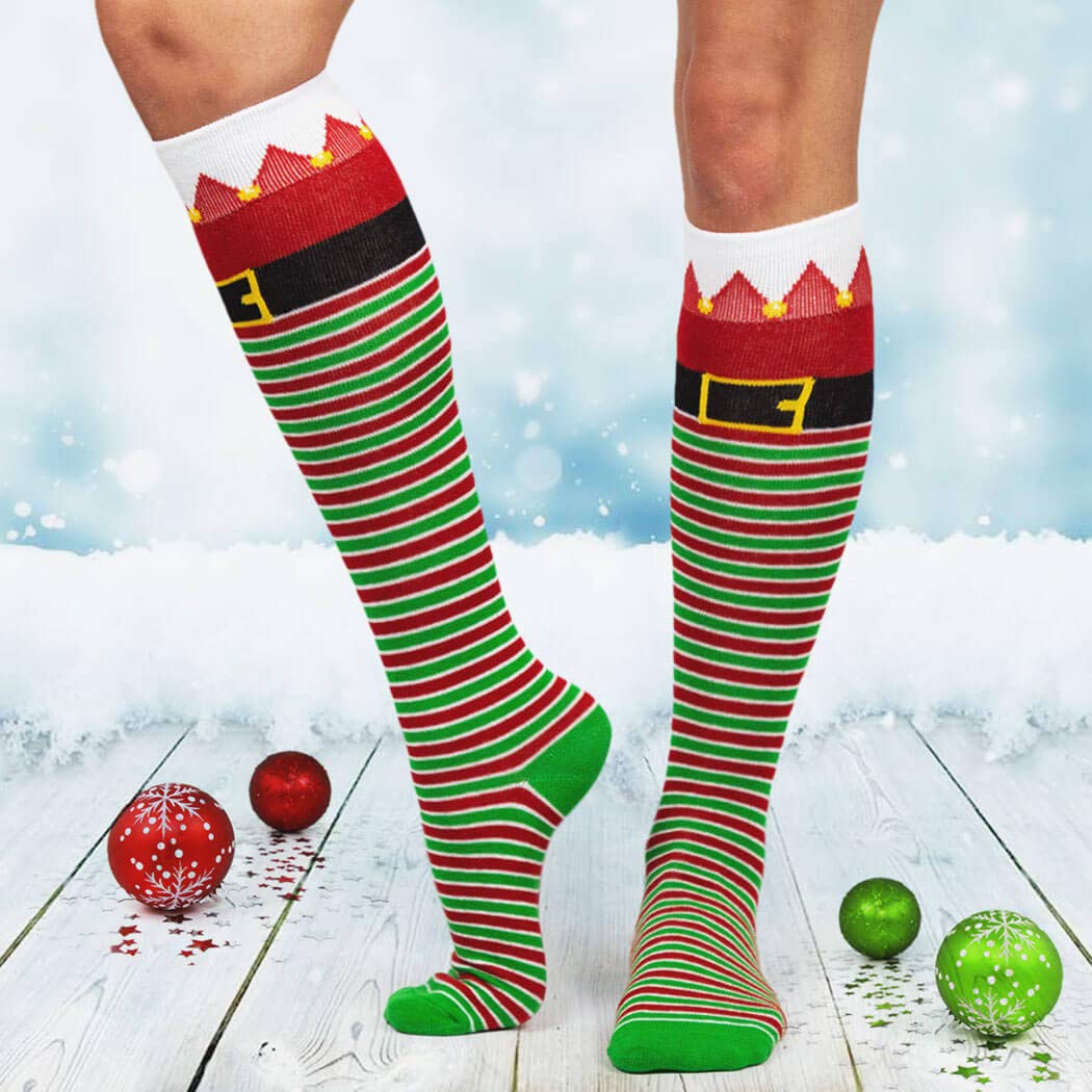 Gone For a Run Christmas Woven Knee High Running Socks | Santa's Elf