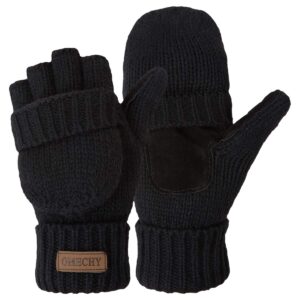 omechy winter knitted fingerless wool gloves thermal insulation warm convertible mittens flap cover for men women