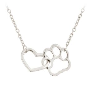 qian0813 cat dog puppy paw print stamped pet memorial pendant necklace love heart necklace jewelry (silver)