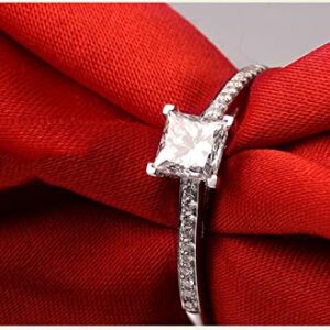 Uloveido 6mm Princess Cut Cubic Zirconia Thick Sterling Silver 925 Wedding Engagement Anniversary Ring for Women 2g Size 8 LJ078