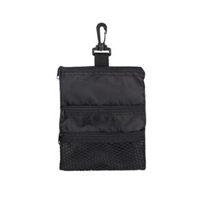 Tee Pouch, Black Multi-Pocket Zipper Ball Tee Handbag Portable Ball Accessories Pouch with Clip