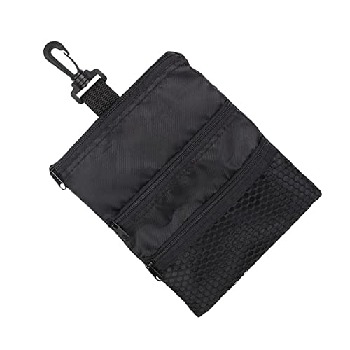 Tee Pouch, Black Multi-Pocket Zipper Ball Tee Handbag Portable Ball Accessories Pouch with Clip