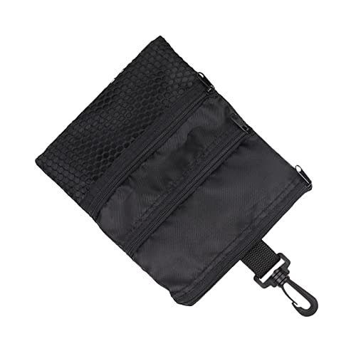 Tee Pouch, Black Multi-Pocket Zipper Ball Tee Handbag Portable Ball Accessories Pouch with Clip