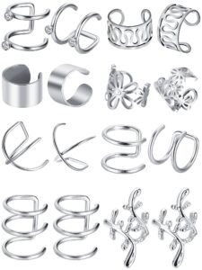 blulu 8 pairs ear cuffs earrings cuff non piercing stainless steel clip on cartilage earrings for men women, 8 various styles