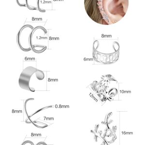 Blulu 8 Pairs Ear Cuffs Earrings Cuff Non Piercing Stainless Steel Clip on Cartilage Earrings for Men Women, 8 Various Styles