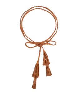 women girls multi colors waist belt/rope/chain with double tassels (63inch, tan)