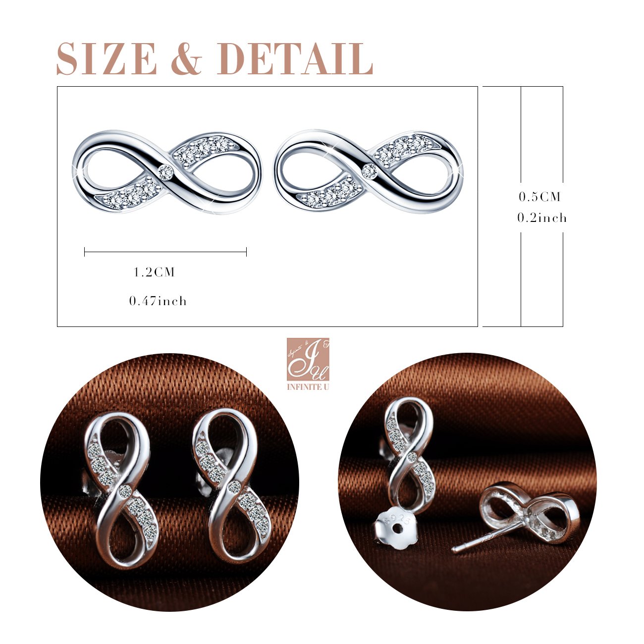 Infinite U Women's Earrings 925 Sterling Silver Infinity Symbol Stud Ear Jackets Earings for Women