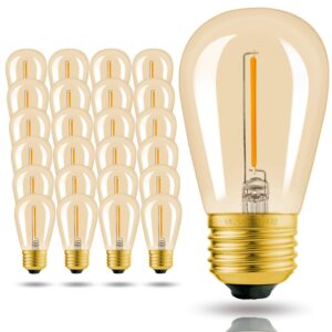 hizashi 25 pack s14 string light bulbs replacement, amber 2200k 11w s14 led bulbs for outdoor string lights, 1w dimmable shatterproof waterproof, e26 base ediosn bulbs, ul listed