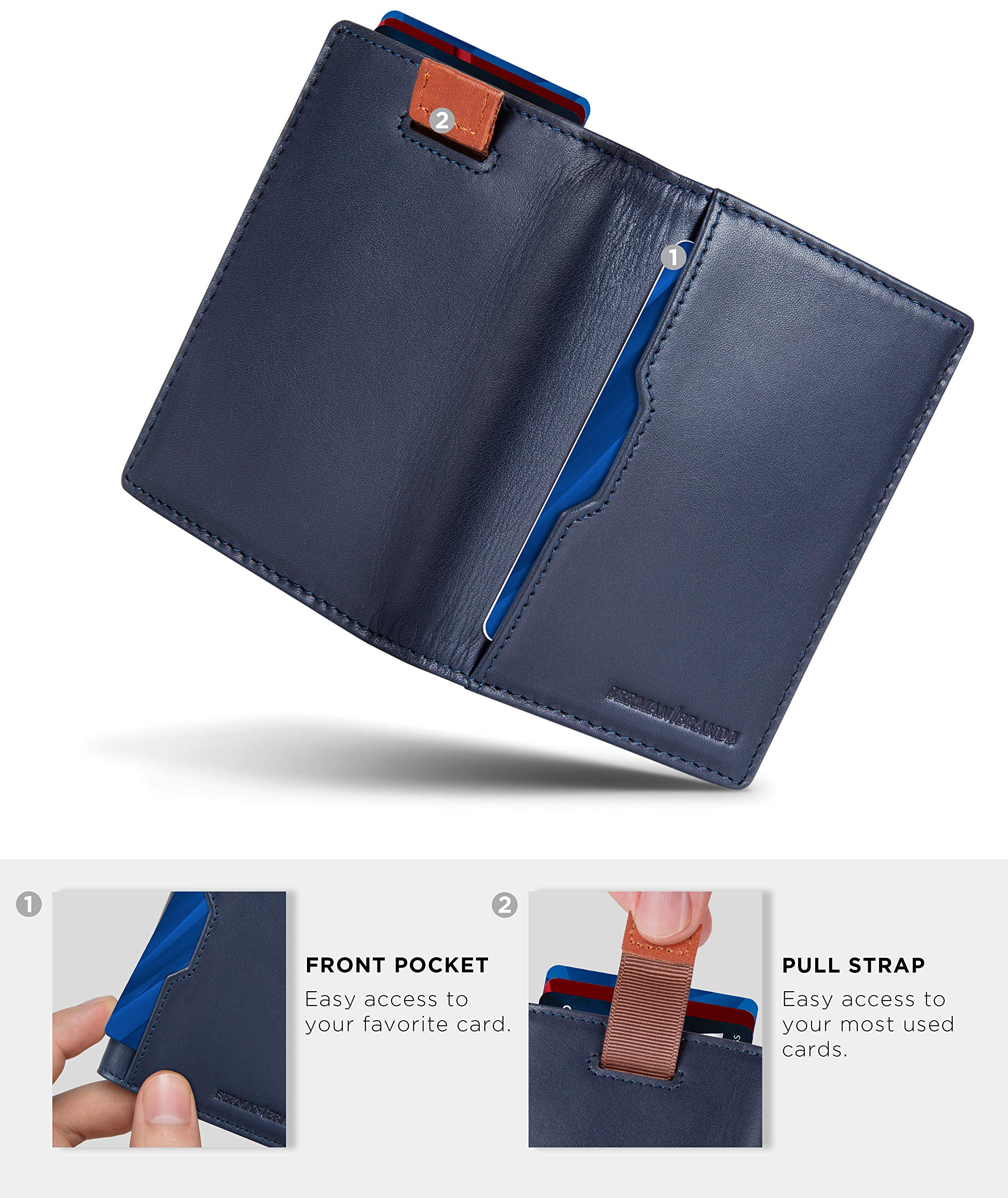 SERMAN BRANDS - Wallets for Men Slim Mens leather RFID Blocking Minimalist Card Front Pocket Bifold Travel Thin (Luxe Blue 5.0)