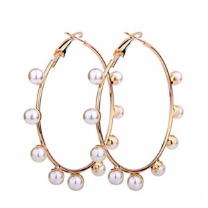 pearl hoop earrings for women large hoop pearl earrings big simulated pearl hoop earrings for women fashion statement earrings jewelry