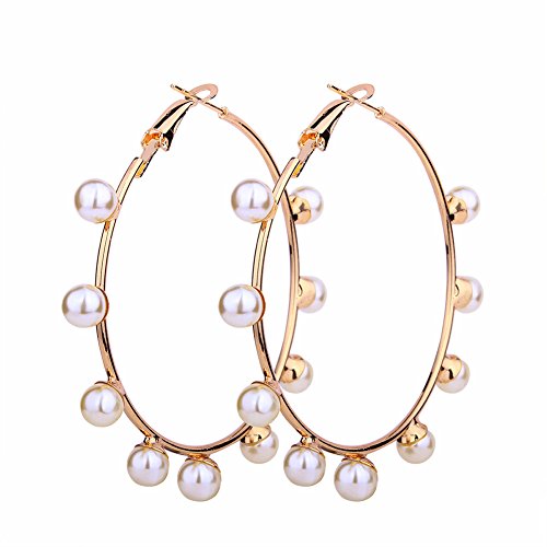 Pearl Hoop Earrings for Women Large Hoop Pearl Earrings Big Simulated Pearl Hoop Earrings for Women Fashion Statement Earrings Jewelry